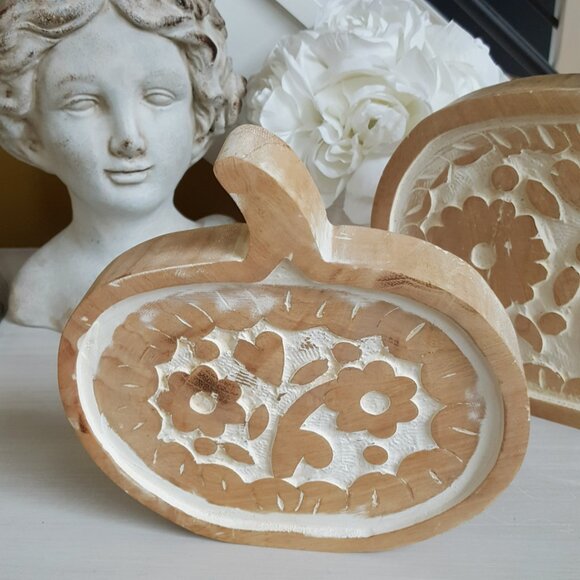 Boutique | Accents | New Boho Farmhouse Solid Carved Washed Wood ...